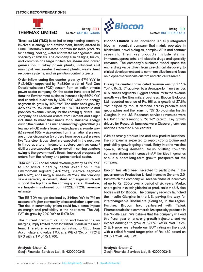 Our stock recommendations – Geojit Insights