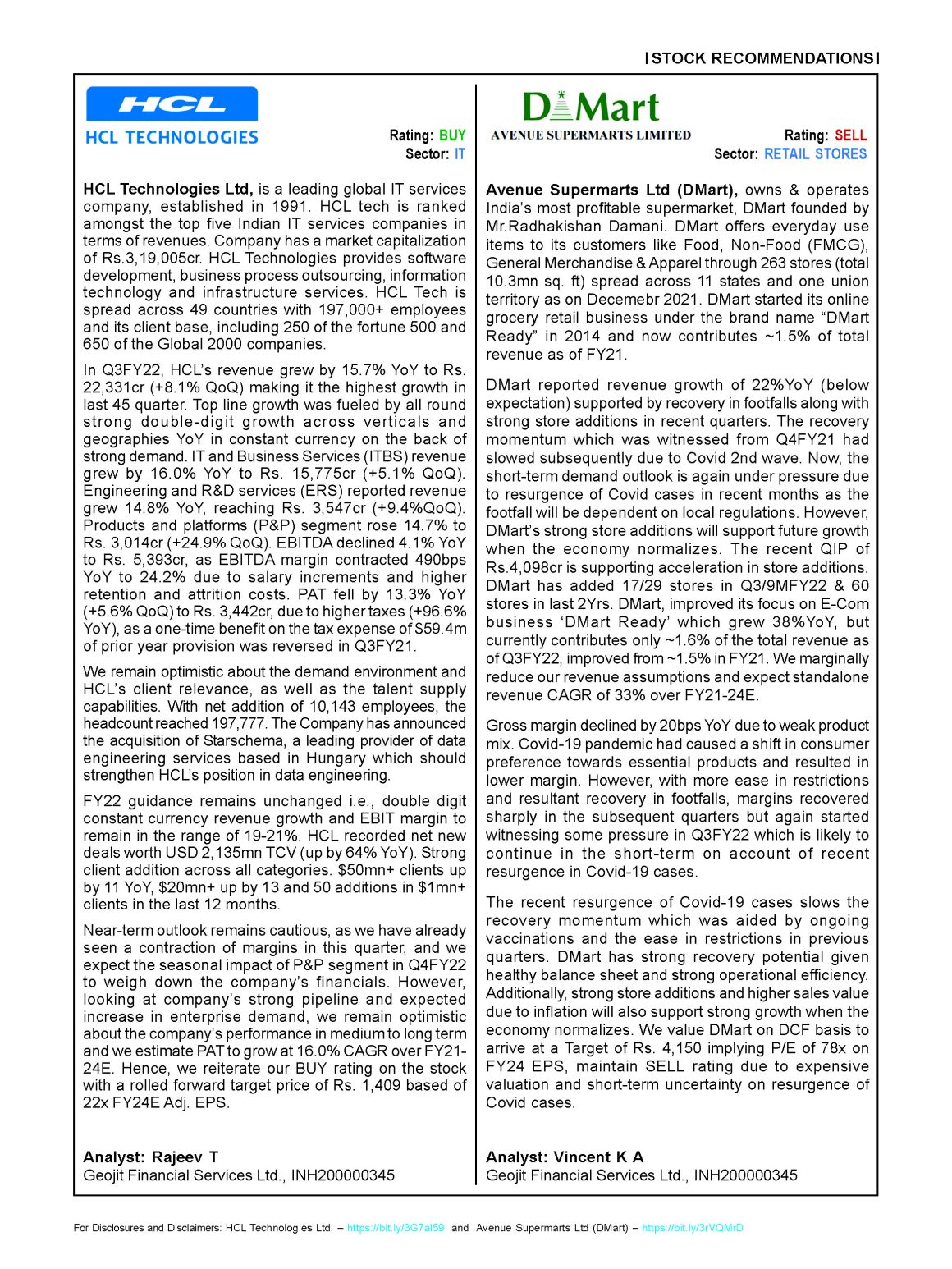 Geojit’s stock recommendations – Geojit Insights