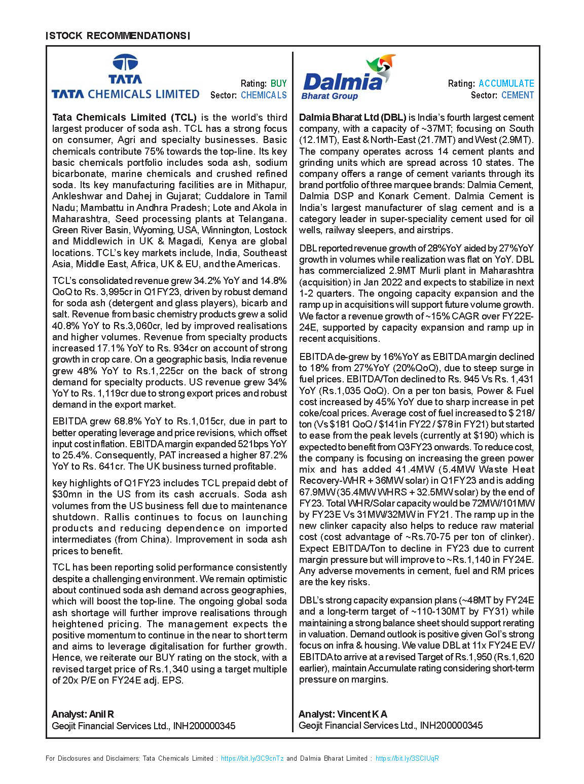 Stock Recommendations – October 2022 – Geojit Insights