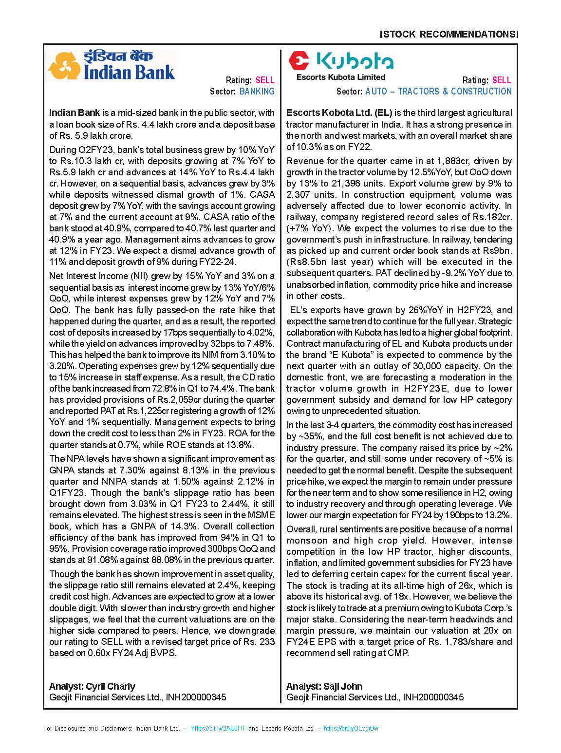 Stock recommendations – December 2022 – Geojit Insights