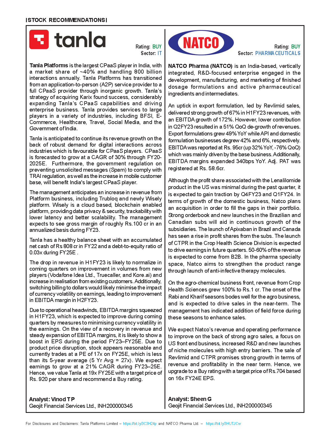 Stock Recommendations – January 2023 – Geojit Insights