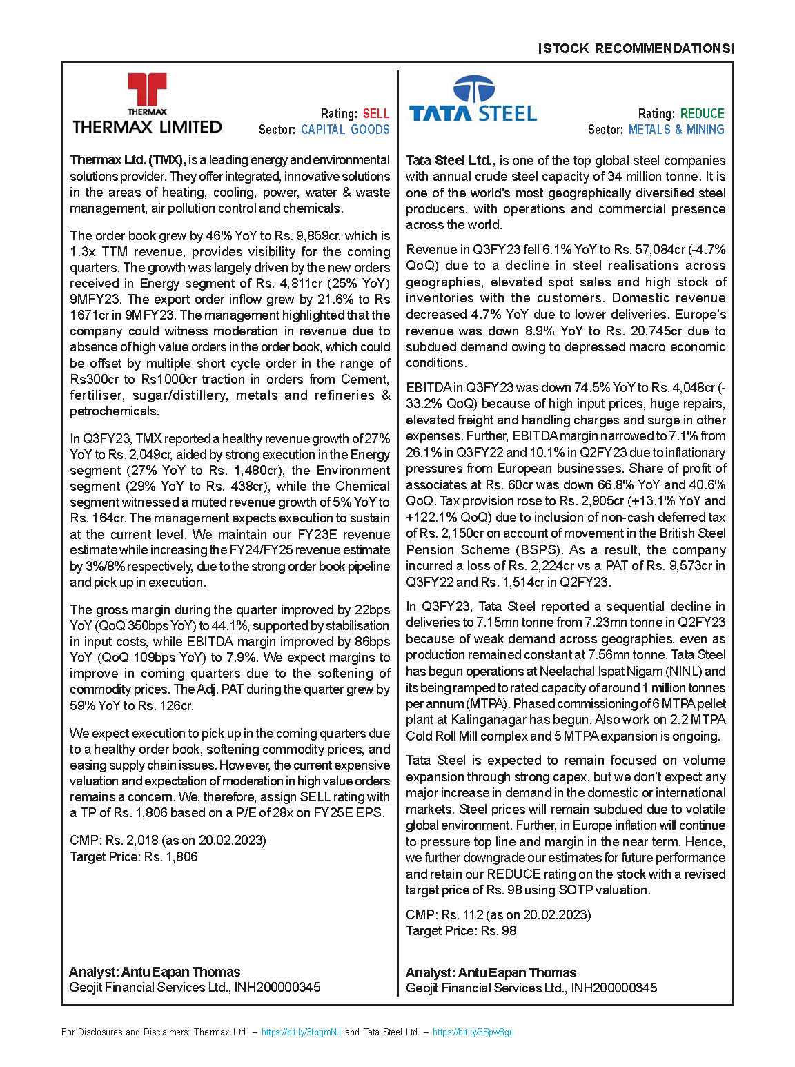 Stock Recommendations: March 2023 – Geojit Insights