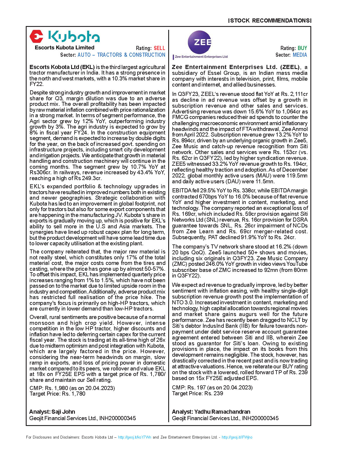 STOCK RECOMMENDATIONS: MAY 2023 – Geojit Insights