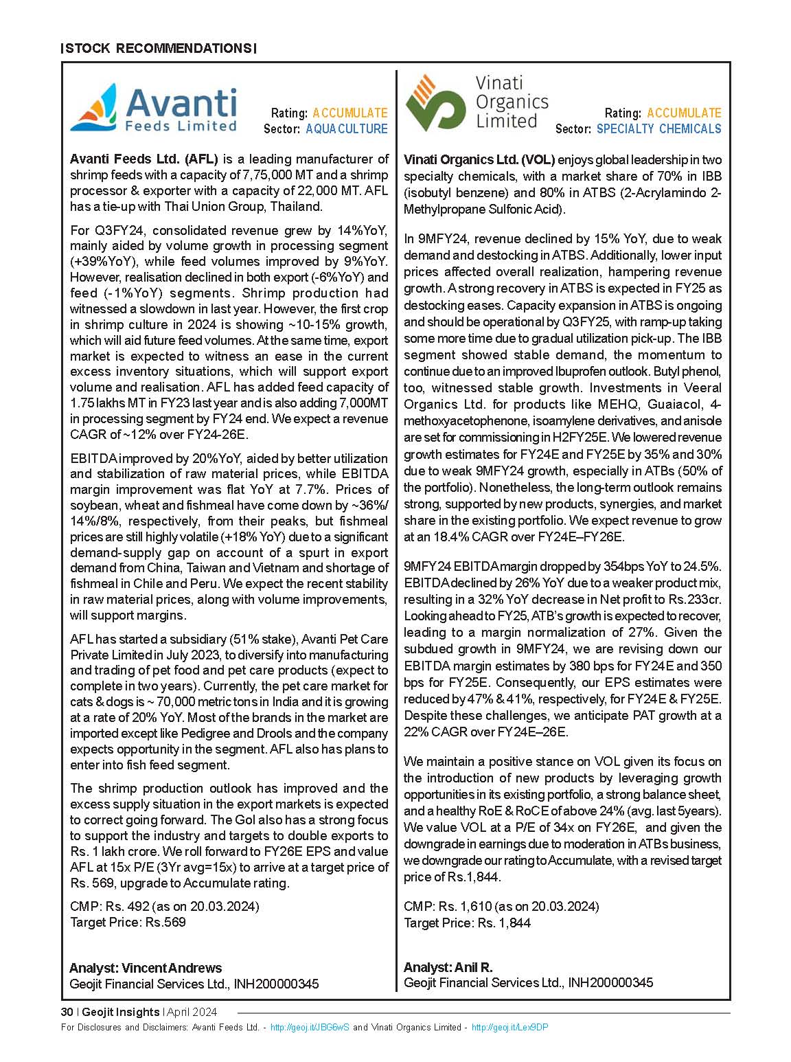 Stock Recommendation – April 2024 – Geojit Insights