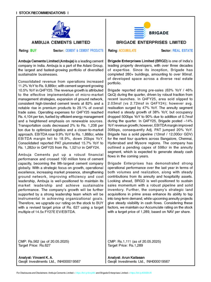 Stock recommendations- June 2025 – Geojit Insights